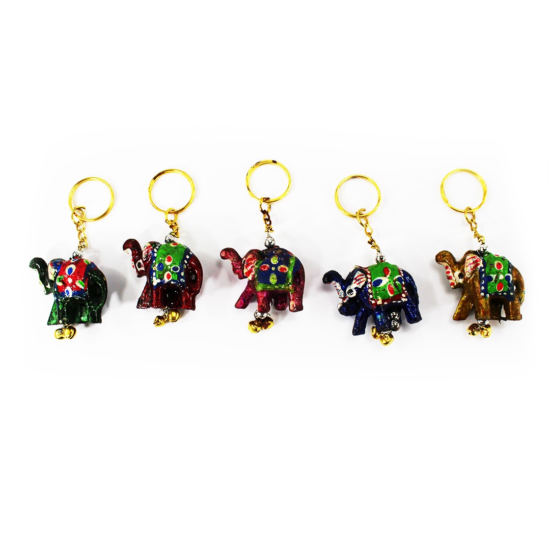 Pack of 6 Painted Elephant Key rings - The Indian Connection