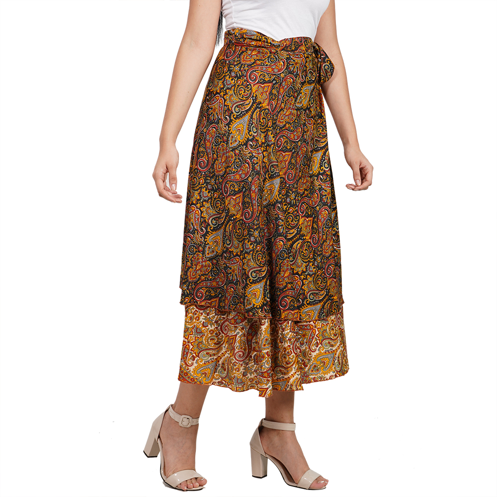 Boho Silky Reversible Wrap Around Skirt - The Indian Connection