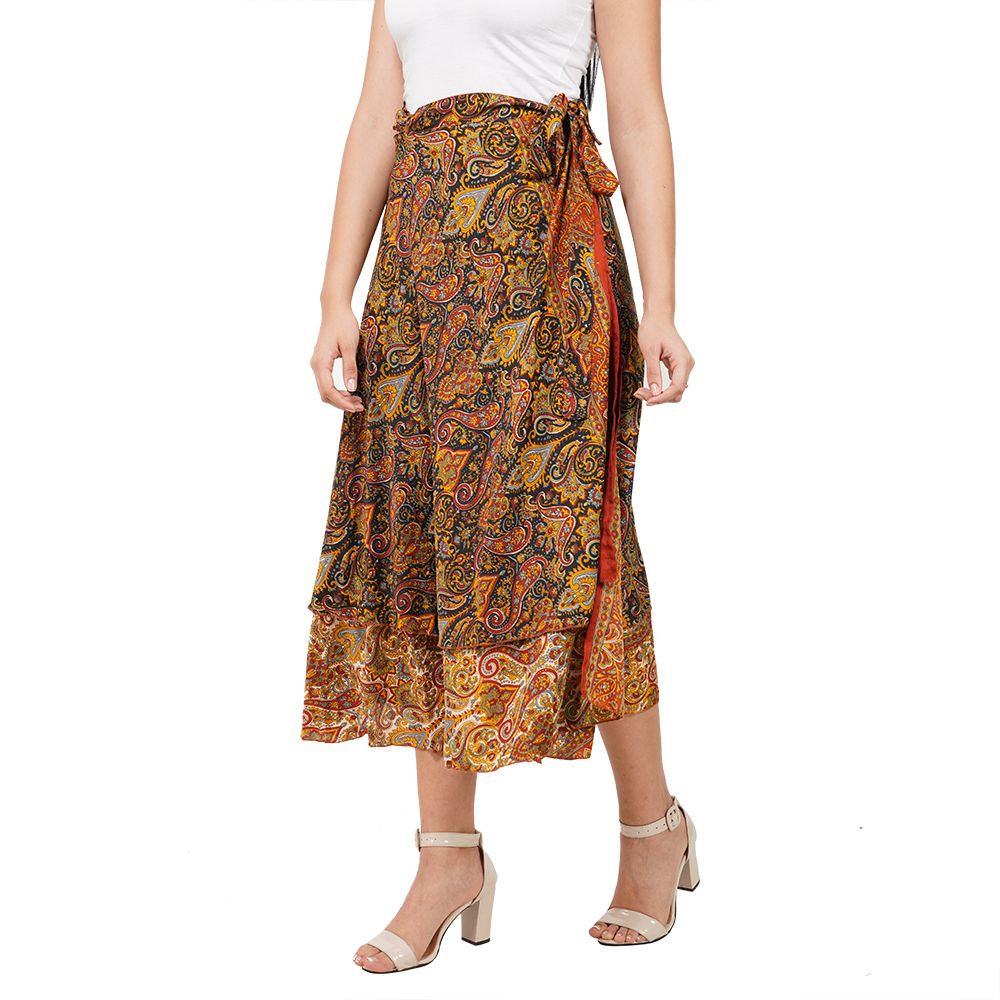 Boho Silky Reversible Wrap Around Skirt - The Indian Connection